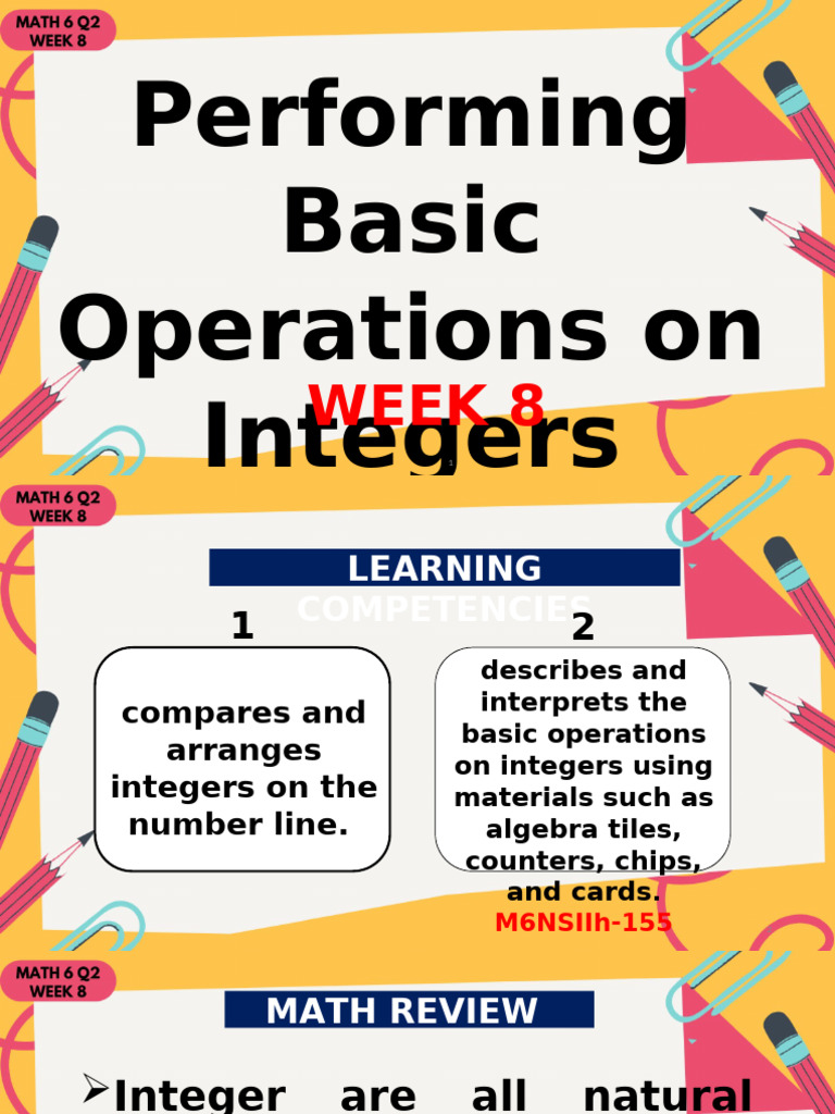 MATH 6 - Q2-W8 - Performing Basic Operations On Integers | PDF | Subtraction | Mathematics