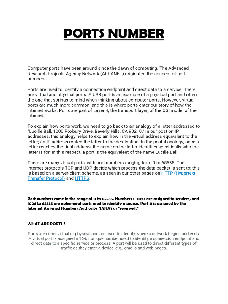 Ports Numbers | PDF | Port (Computer Networking) | File Transfer Protocol