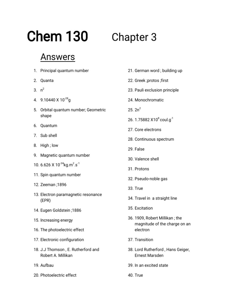 Chem 130 Chapter 3 Quantum Concepts | PDF