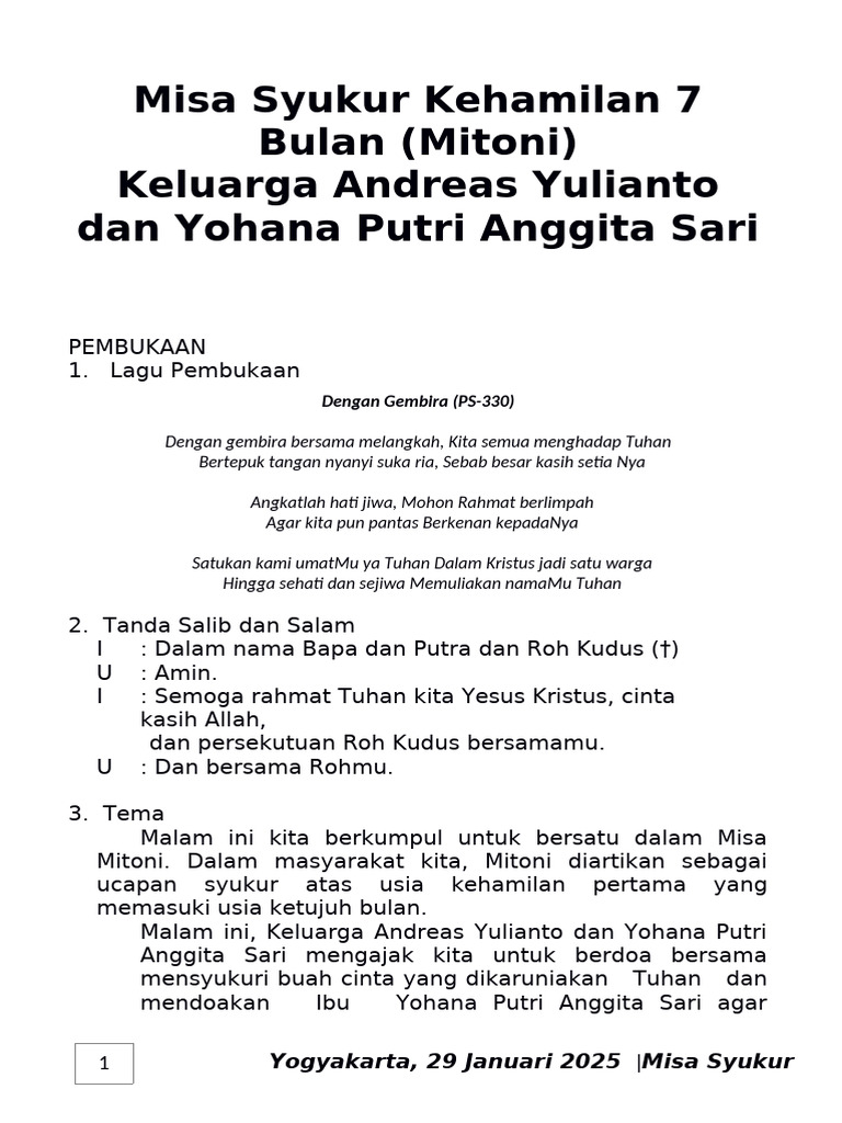 Teks Misa Mitoni Dan Pemberkatan Rumah Andreas | PDF