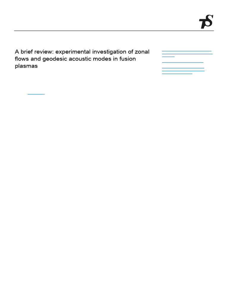 (2018 PST) A Brief Review Experimental Investigation of Zonal Flows and Geodesic Acoustic Modes ...