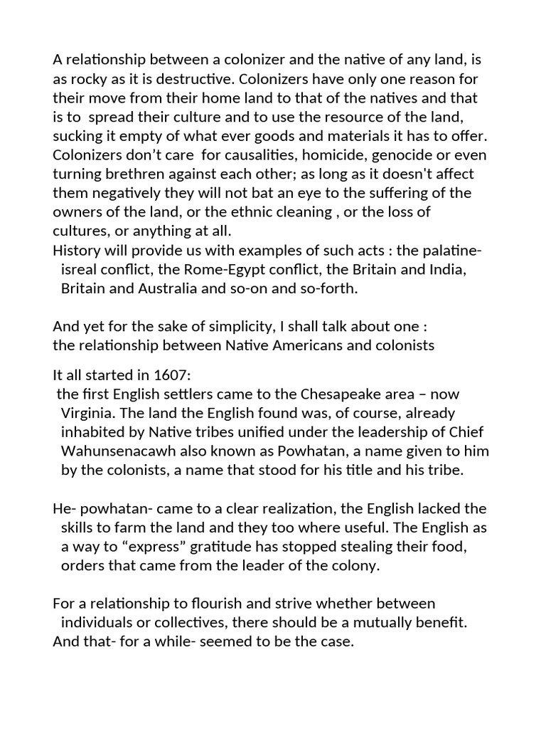 A Relationship Between a Colonizer and the Native | PDF | Indigenous ...