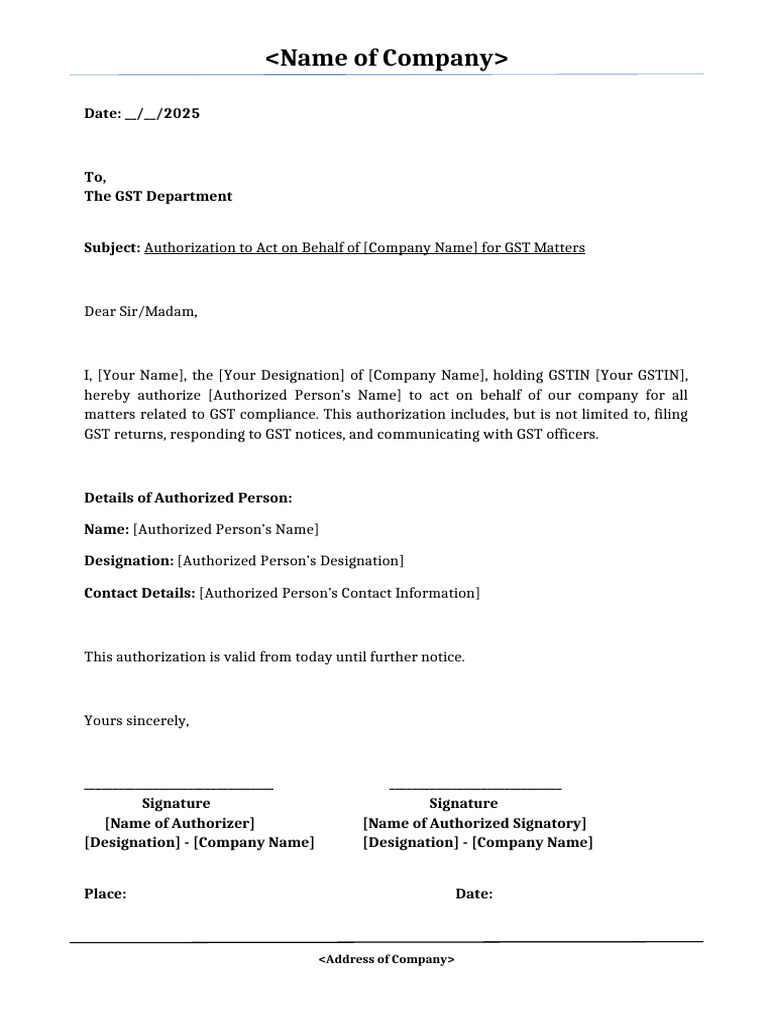 GST Authorization for Company Representation | PDF