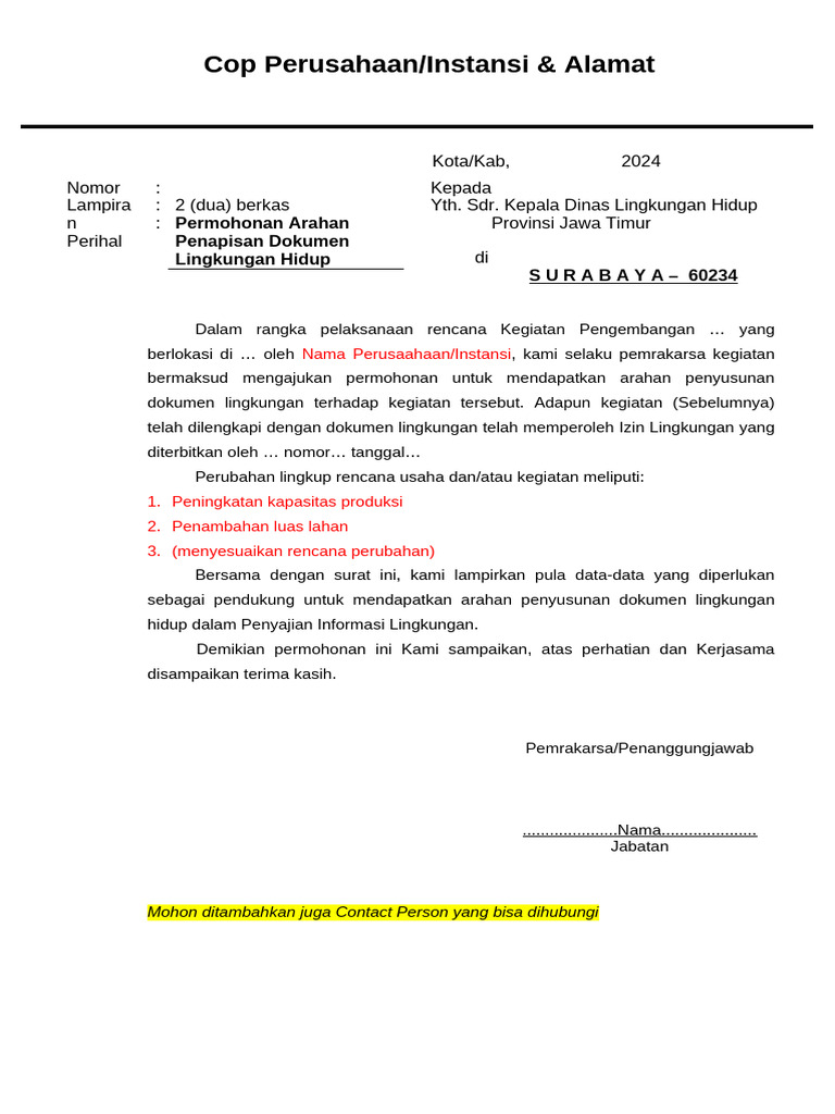 Permohonan Arahan Dokumen Lingkungan | PDF