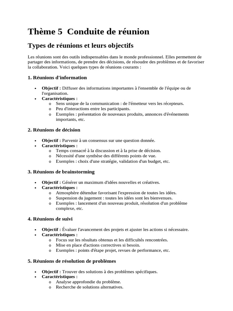 Types et préparation de réunions efficaces | PDF | la communication