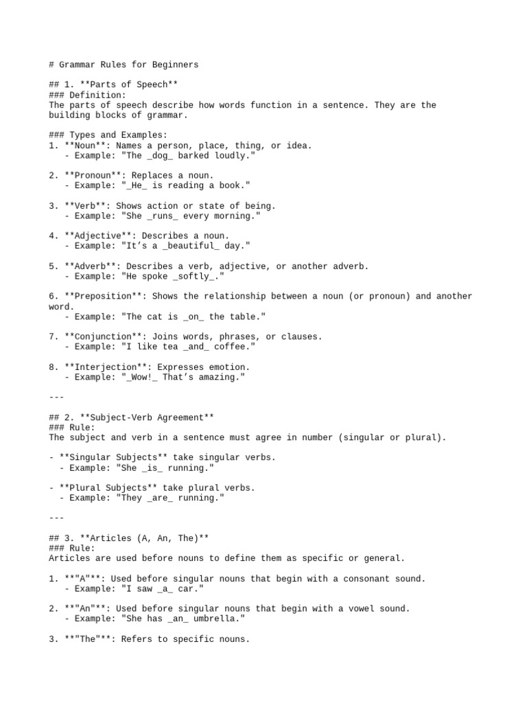 Grammar Rules For Beginners | PDF