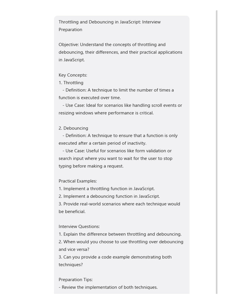 Throttling And Debouncing In Javascript Monica Ai Chat Pdf Java Script Function