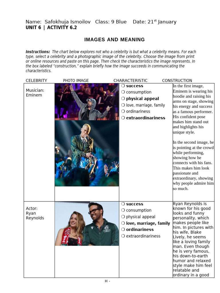 YR9 CELEBRITY - Worksheet2 | PDF