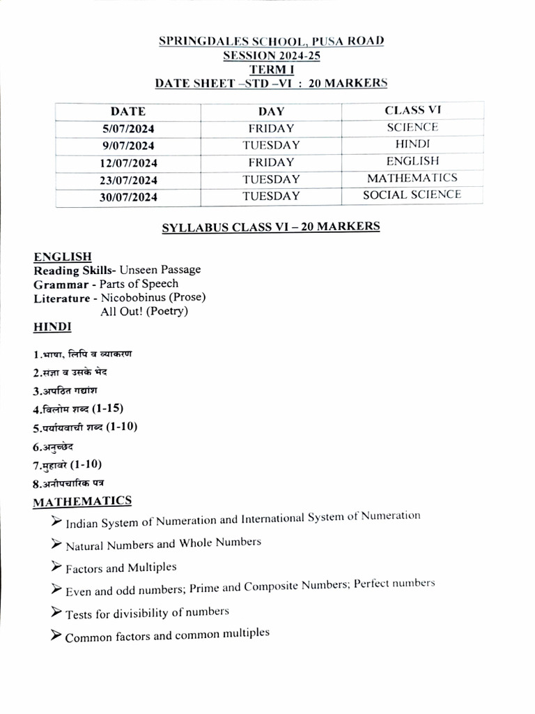 20 Markers Date Sheet and Syllabus_Std 6 | PDF | Habitat | Biodiversity