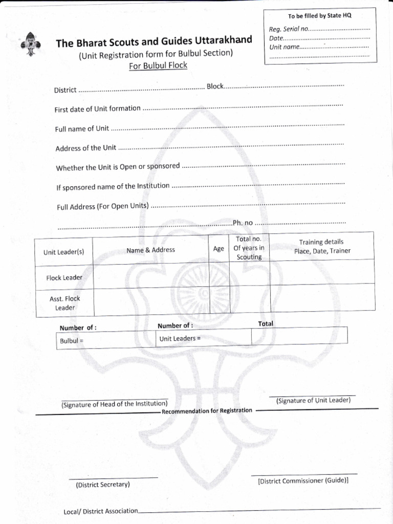 Bulbul Unit Registration Form | PDF