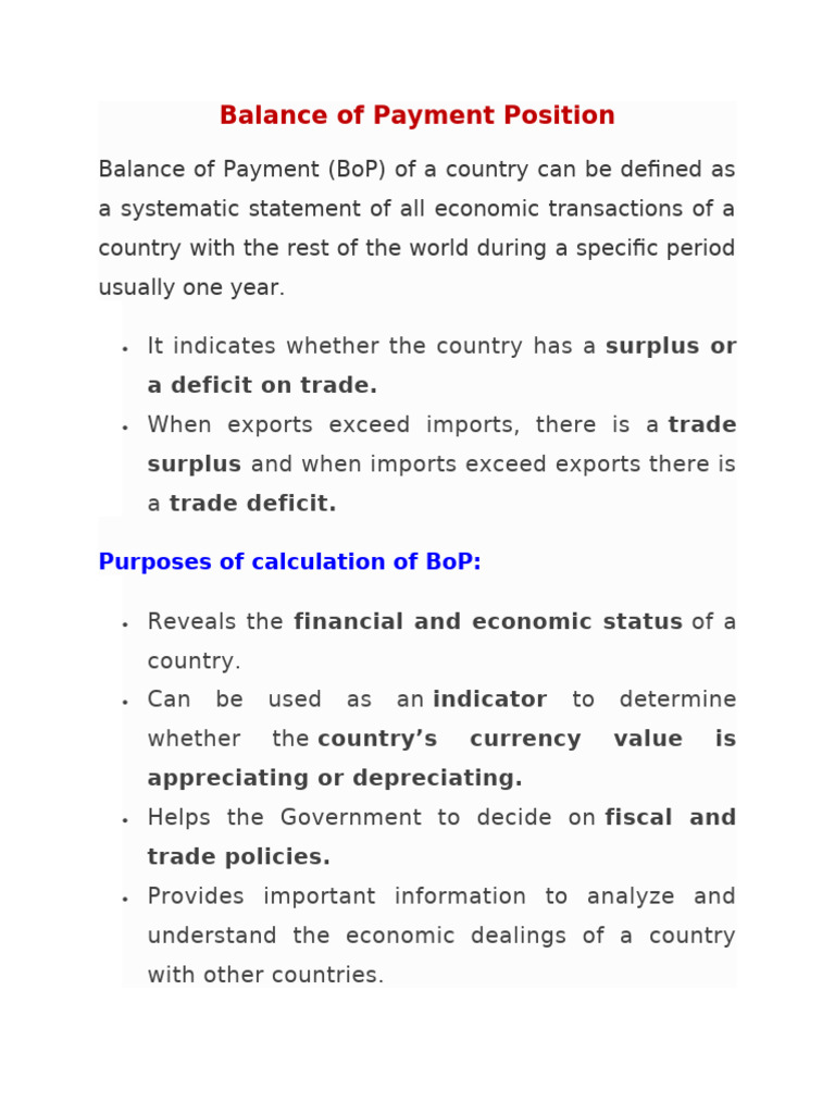 Balance of Payment Position | PDF