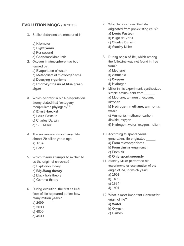 Evolution Mcqs | PDF | Homo | Natural Selection