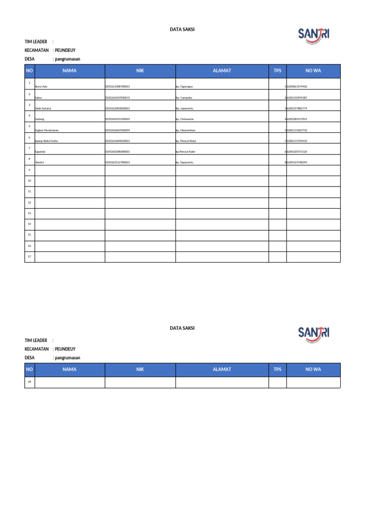 Form Saksi - Santri 2024 | PDF