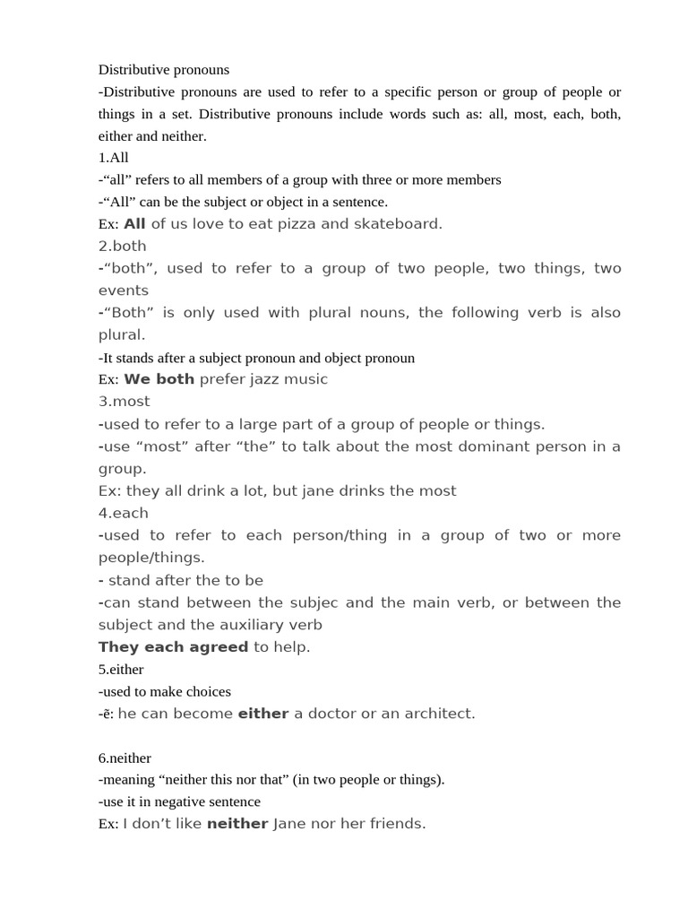 Distributive Pronouns | PDF