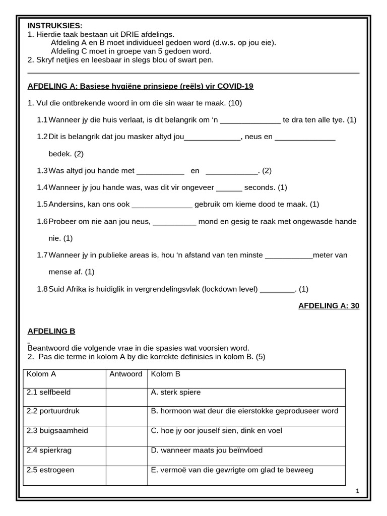 LO Task T1 Afrikaans | PDF