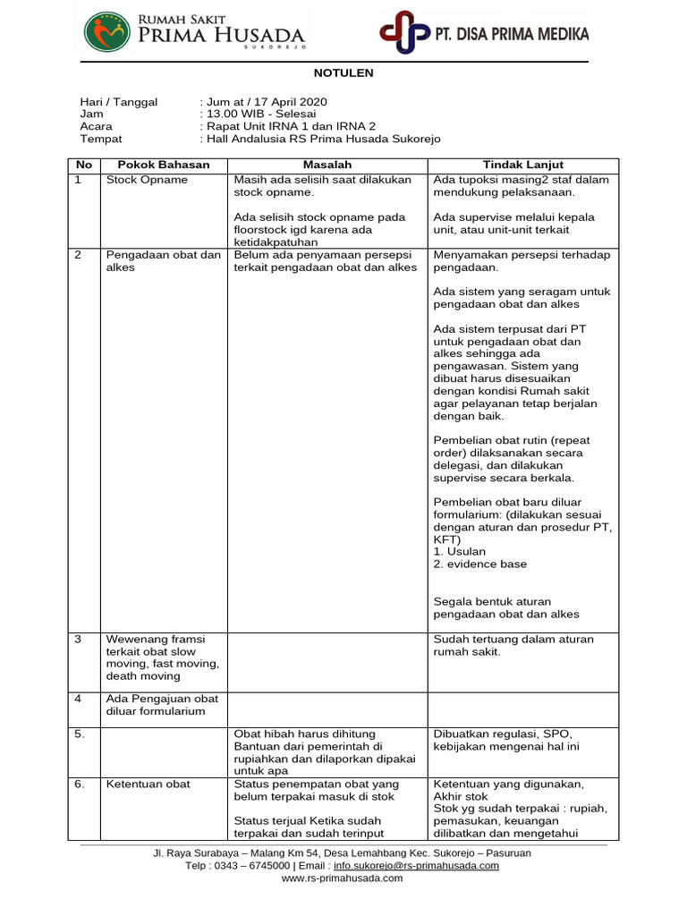 FORMAT NOTULEN Icu | PDF