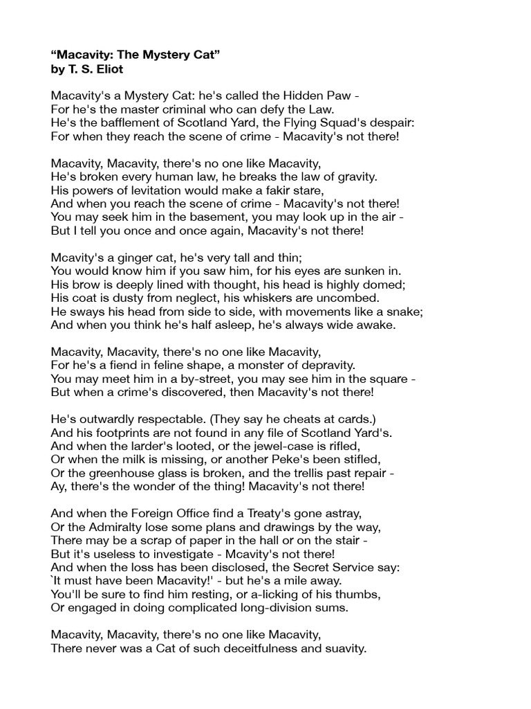 Macavity The Mystery Cat | PDF | Cats | Adaptations Of Works