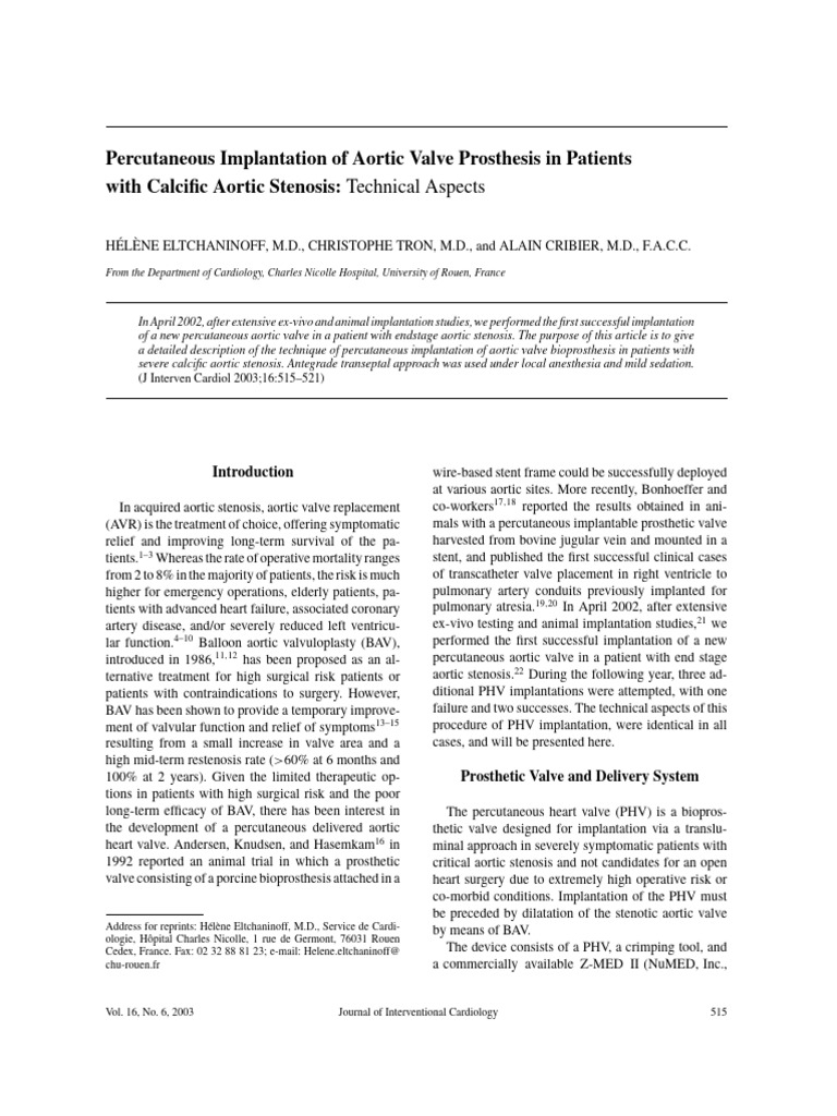 2003 Cribier article on cribier valve | PDF | Heart Valve | Aorta