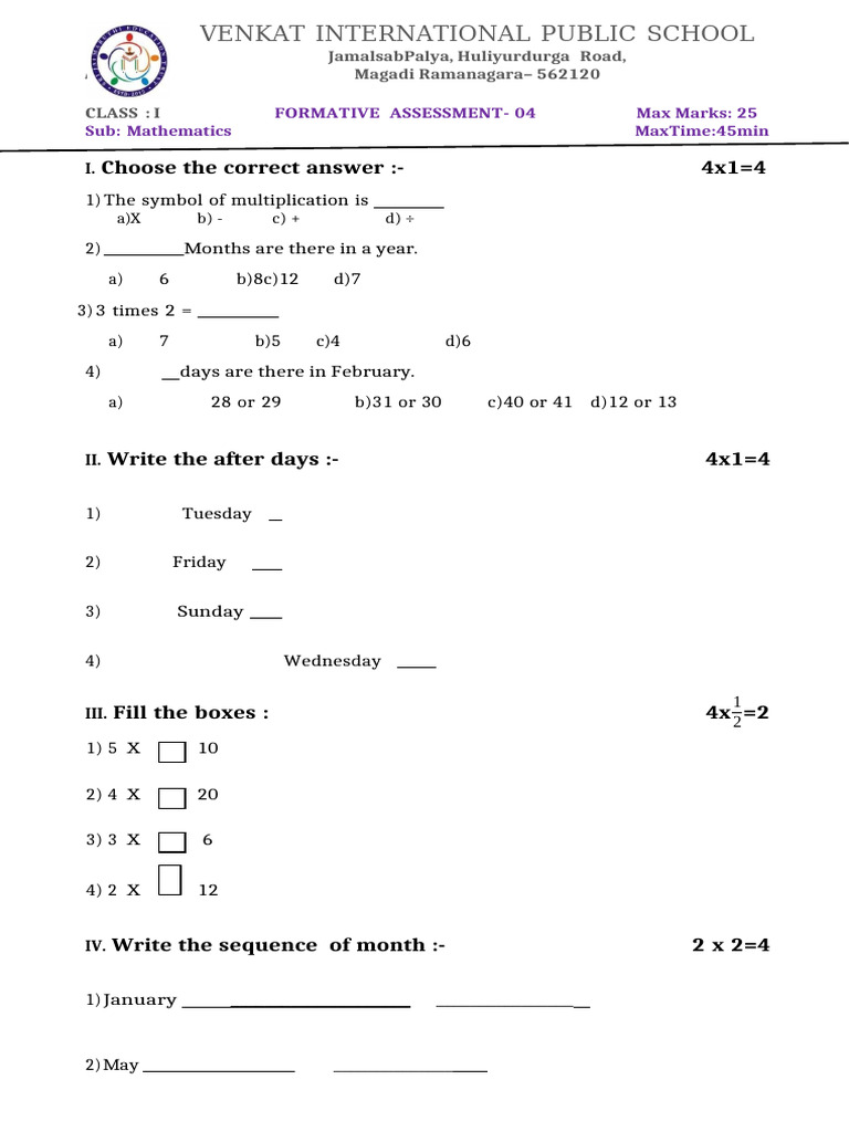 1st FA4 Math | PDF