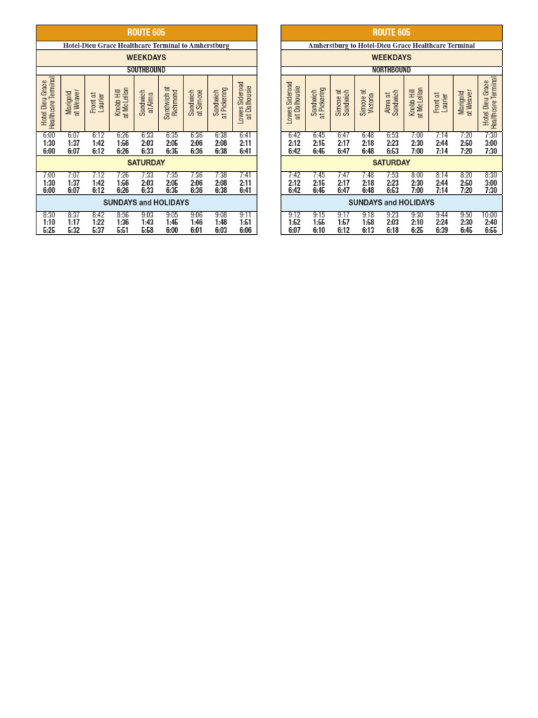 Route 605 Bus Schedule: Amherstburg | PDF