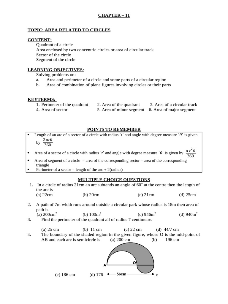 Area Calculations for Circles | PDF | Area | Circle