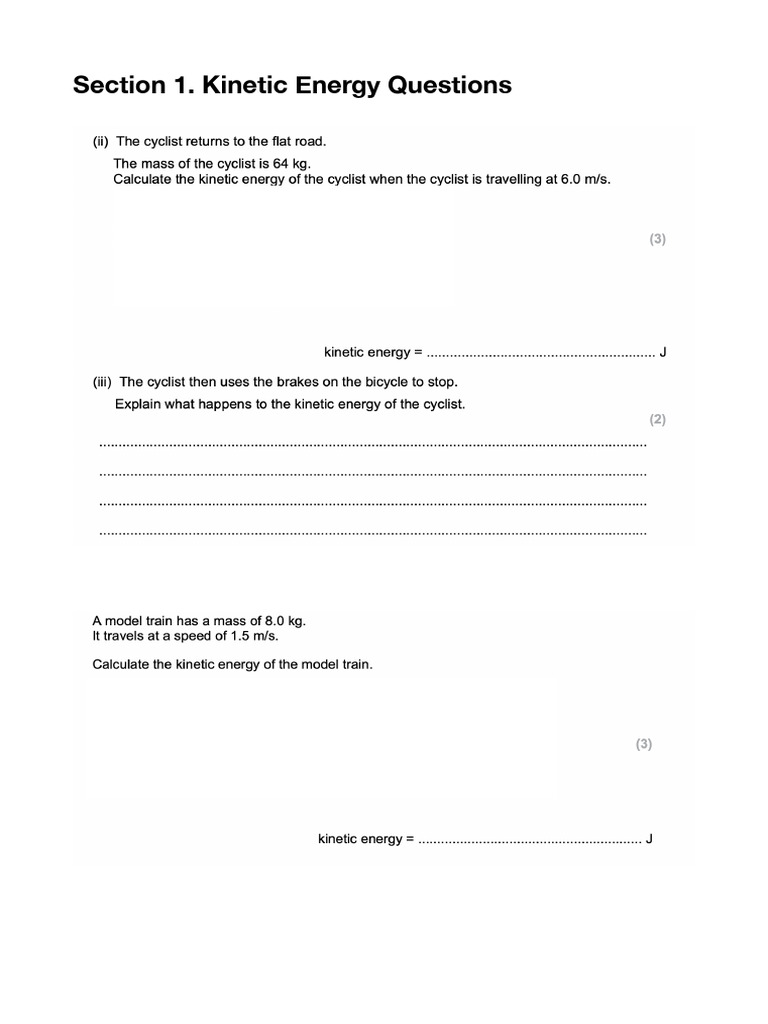 Kinetic and Gravitational Energy Questions | PDF