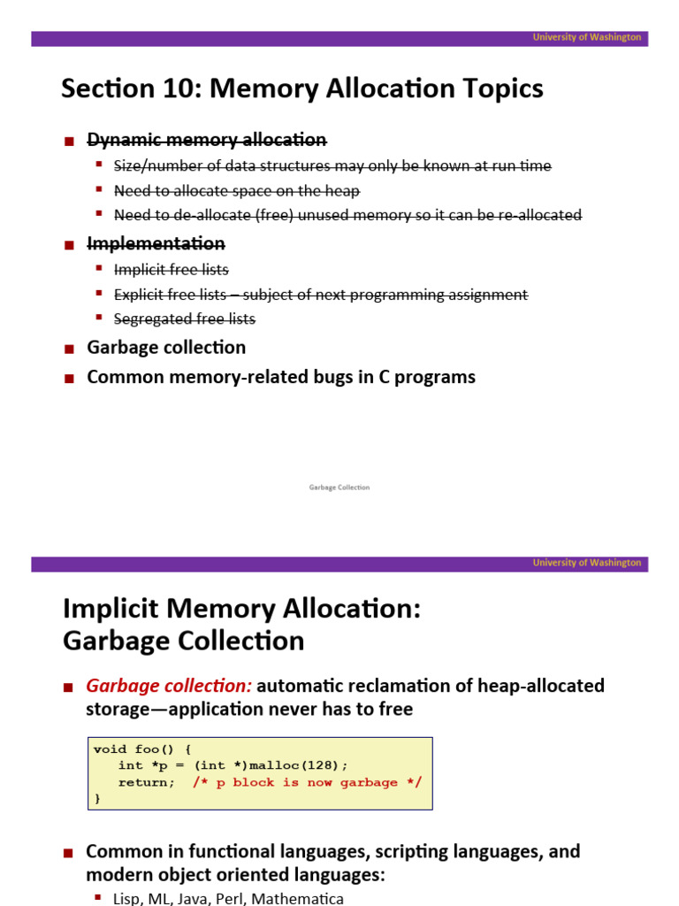 Memory Allocation & Garbage Collection | PDF | Pointer (Computer Programming) | Computing