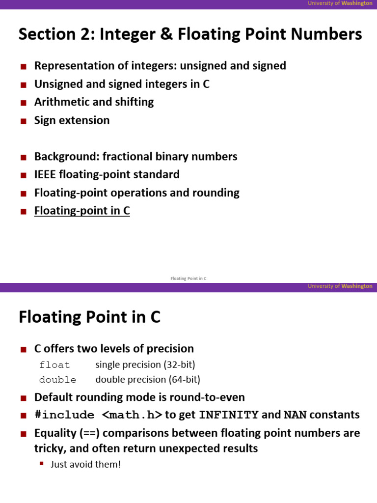Lecture Slides 02 028-FloatsC | PDF | Integer (Computer Science) | Rounding