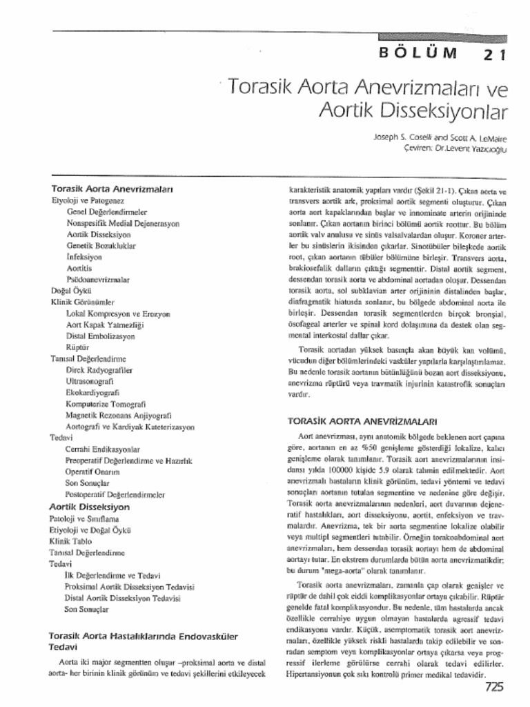 TORASİK AORT ANEVRİZMALARI Ve AORT DİSSEKSİYONLAR | PDF