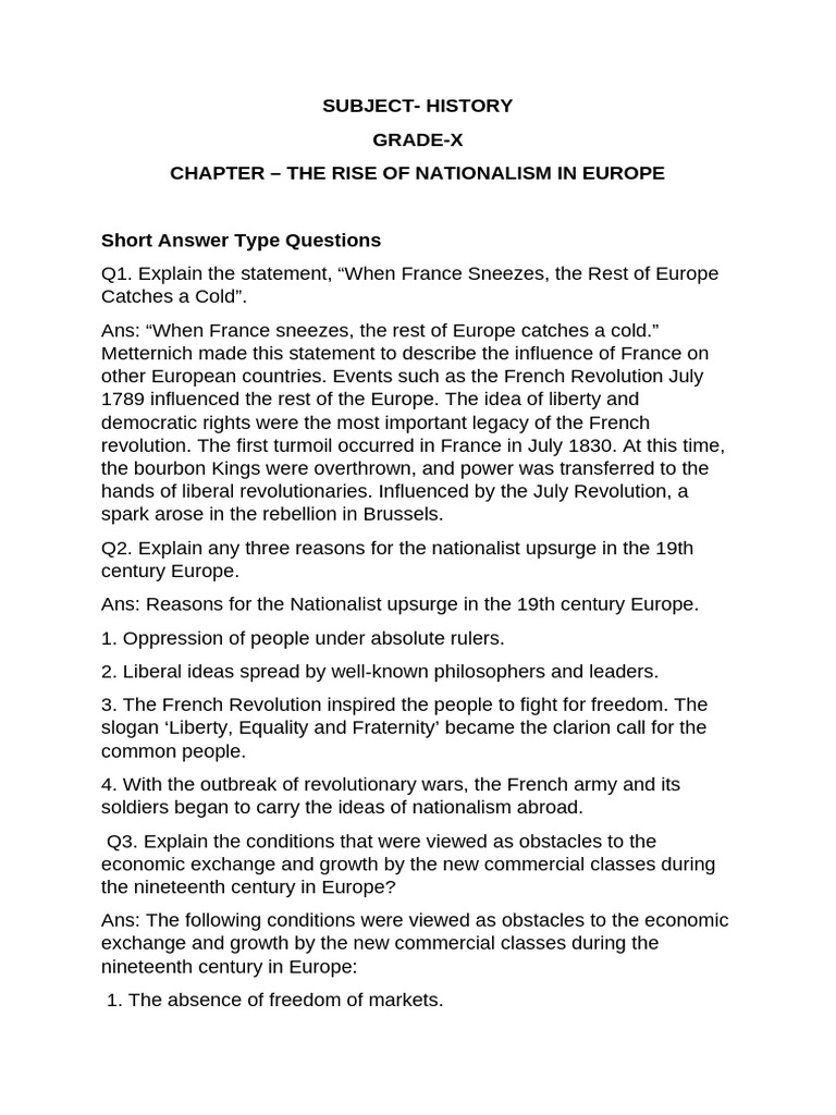 RISE OF NATIONAISM IN EUROPE NOTES ( UNIT 1TO 3) (5) | PDF ...