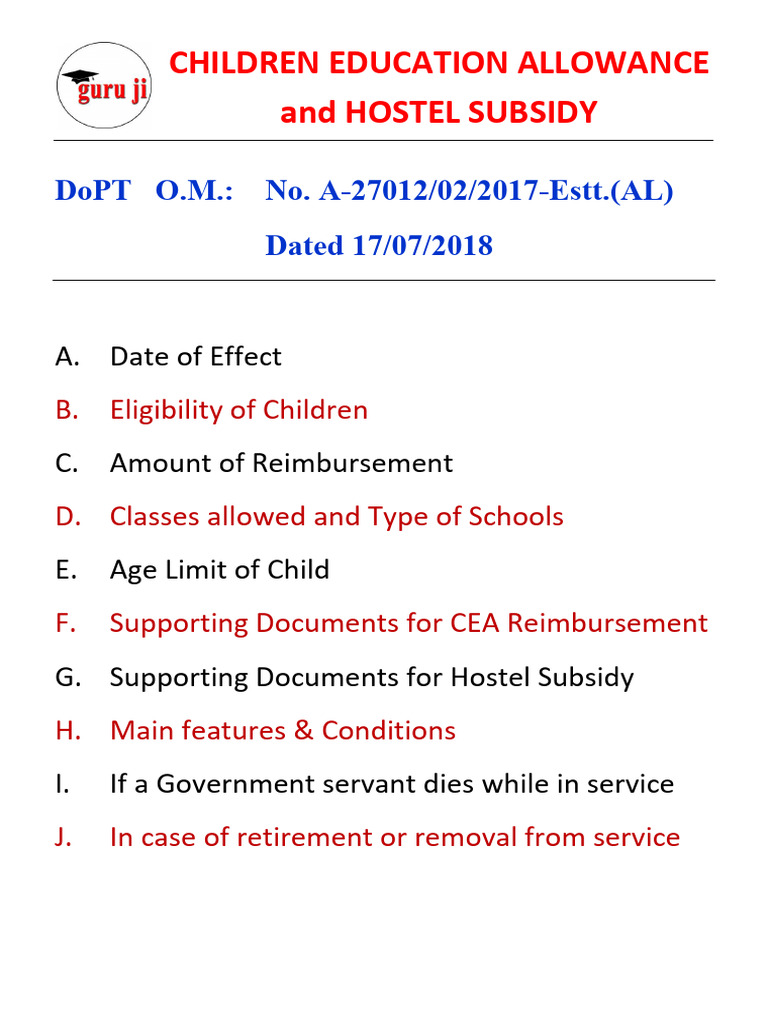 Children Education Allowance and Hostel Subsidy | PDF