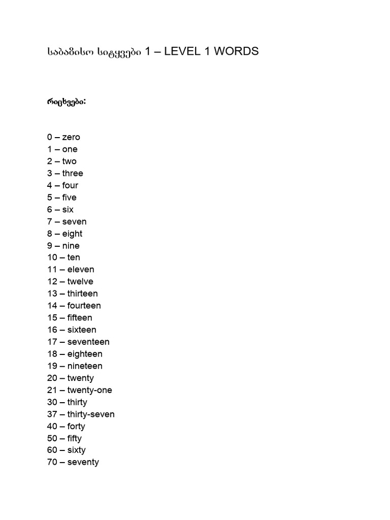 G E საბაზისო სიტყვები 1 LEVEL 1 WORDS | PDF