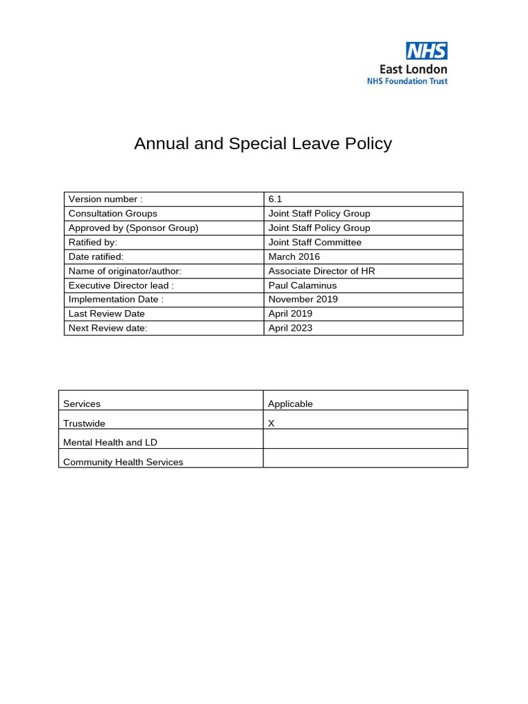 Annual and Special Leave Policy Guide | PDF | Annual Leave | Parental Leave