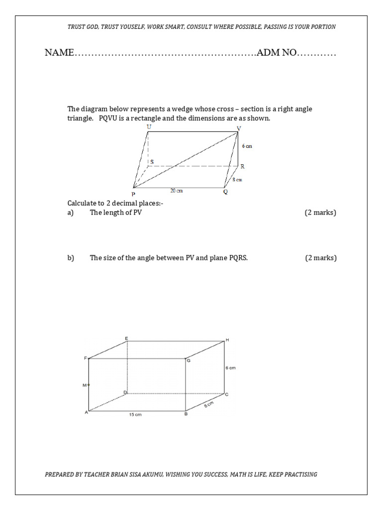 3D Geometry Revision Exam Form 4 | PDF | Polytopes | Geometry