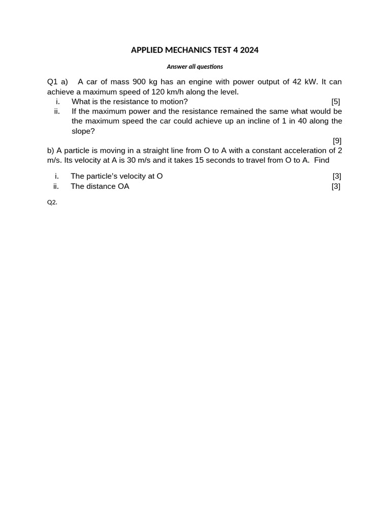 Applied Mechanics Test 4 - 2024 | PDF