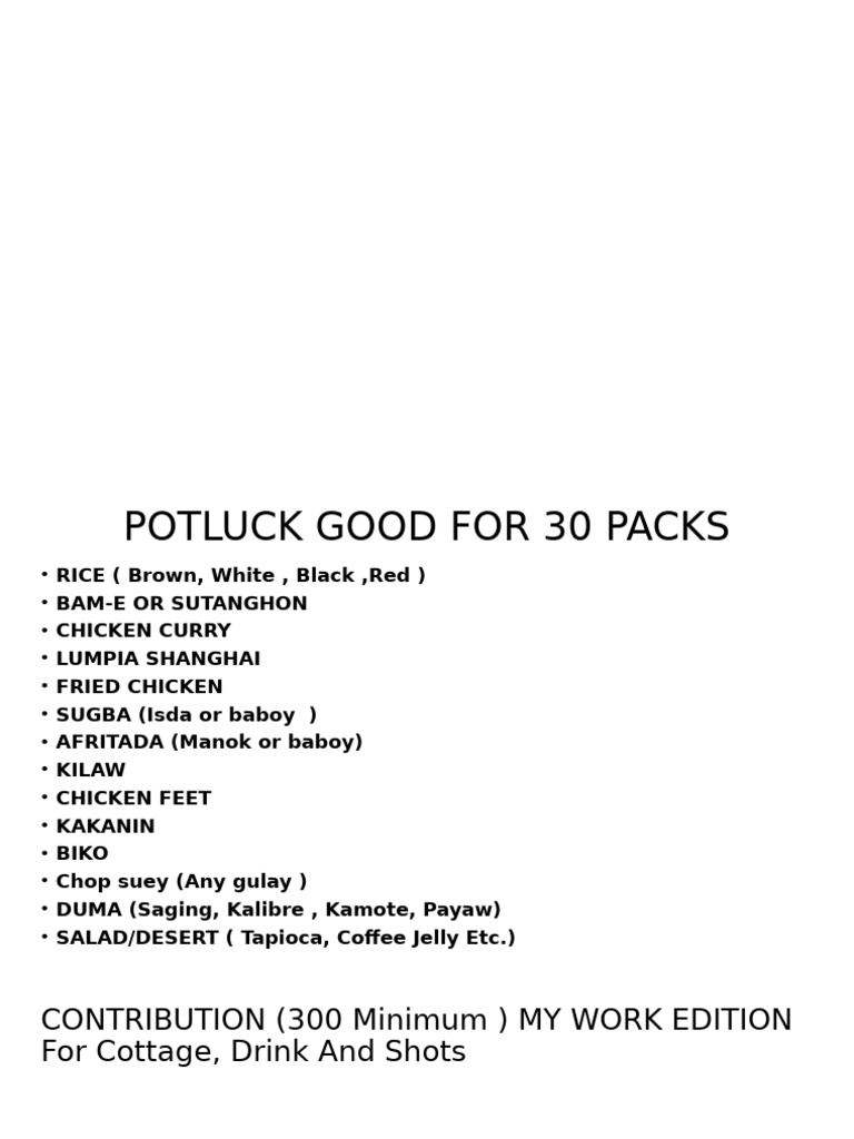 Potluck Menu for 30 People | PDF
