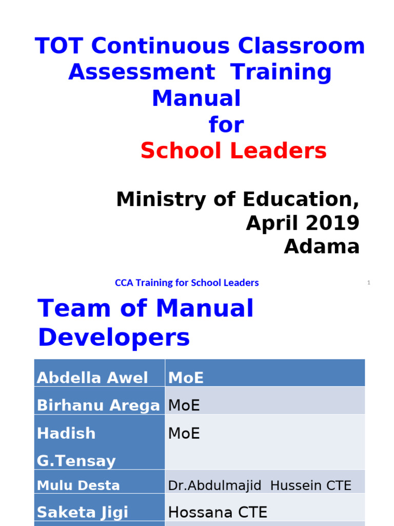 Continuous Classroom Assessment Training Manual | PDF | Teachers | Lesson Plan