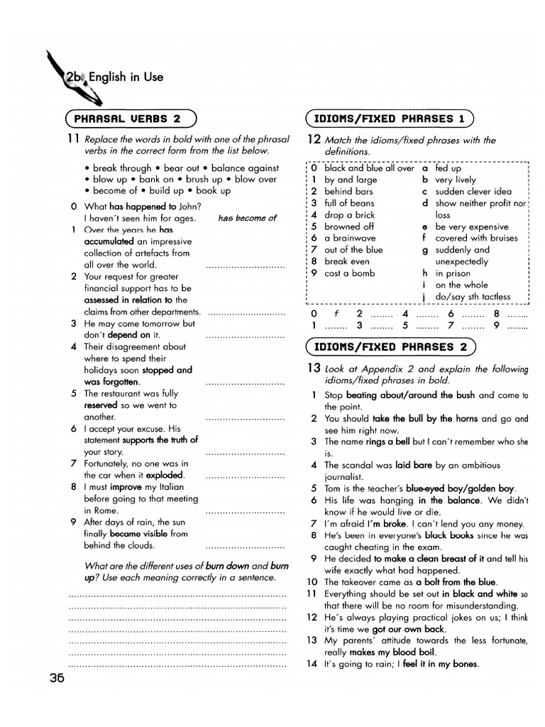 Proficiency Grammar IDIOMS + PREPOSITIONS 36 - 39 | PDF