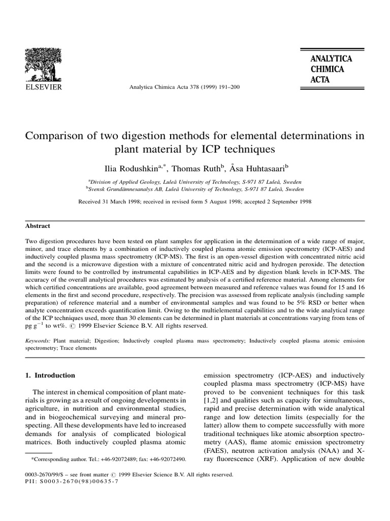 1999 Sample Digestion Icp-Aes | PDF | Detection Limit | Spectroscopy