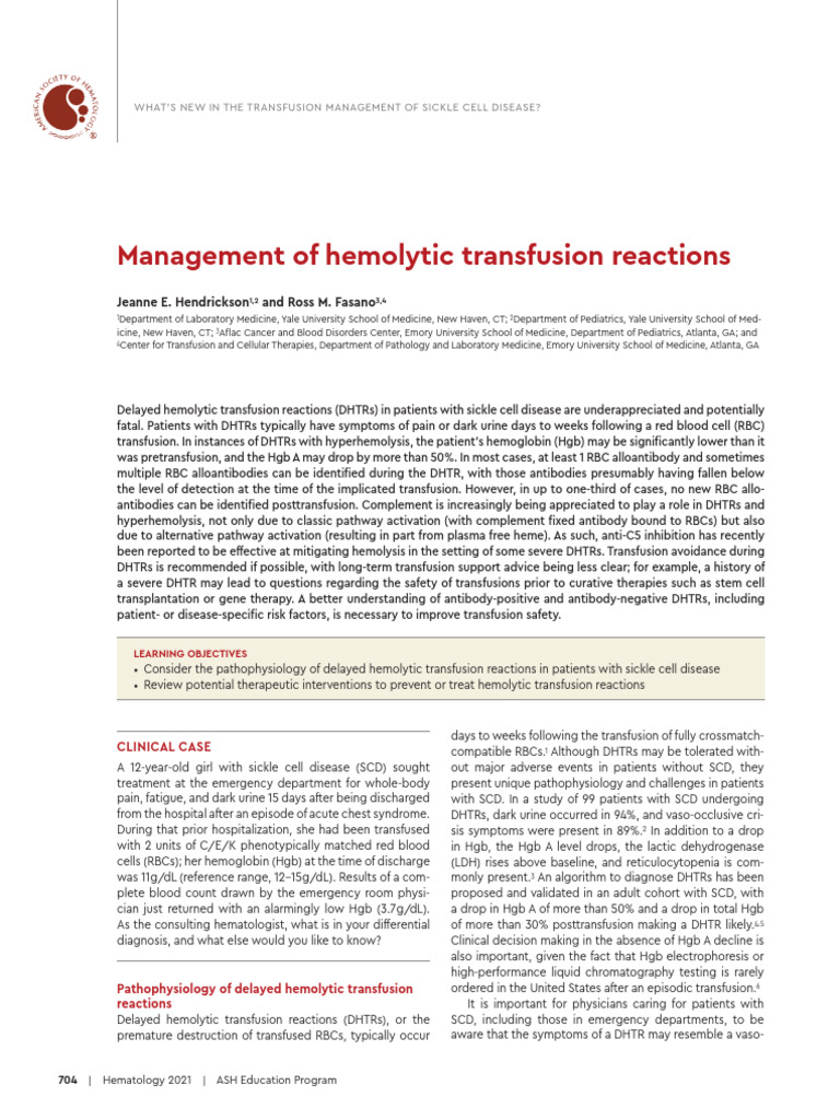 Management of Hemolytic Transfusion Reactions | PDF | Blood Transfusion ...