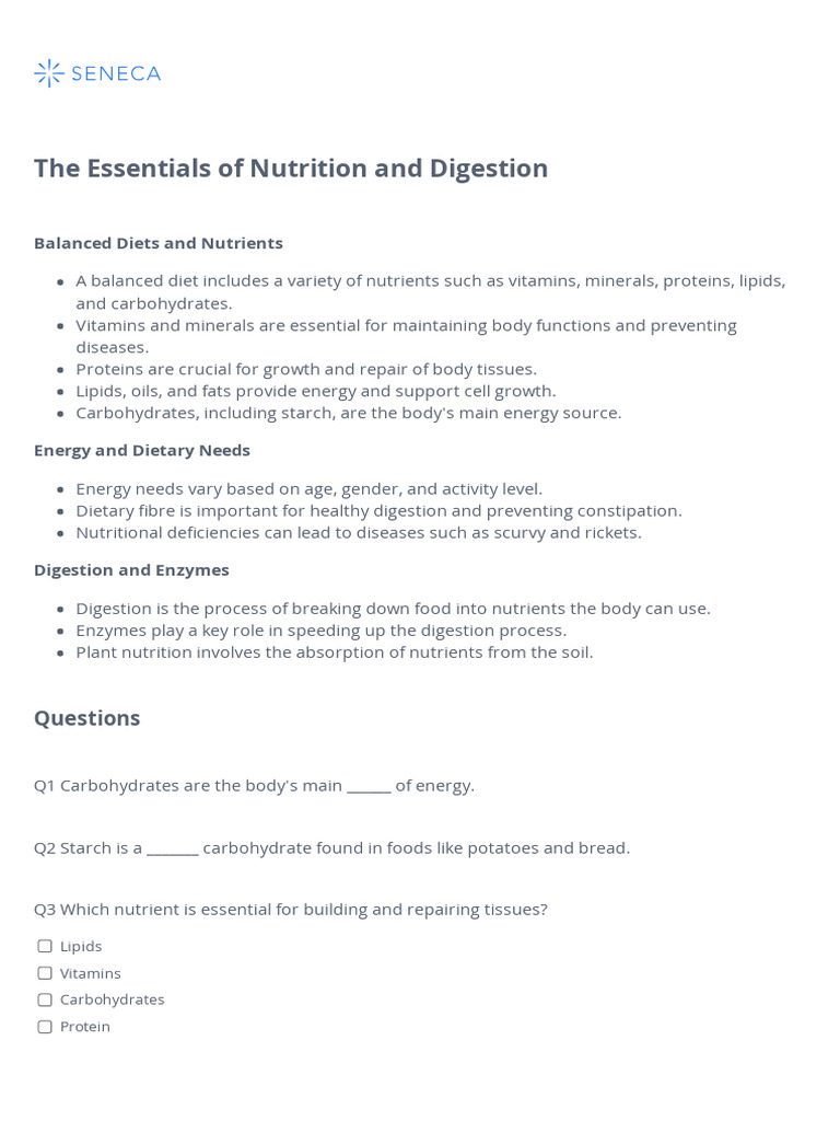 The Essentials of Nutrition and Digestion | PDF