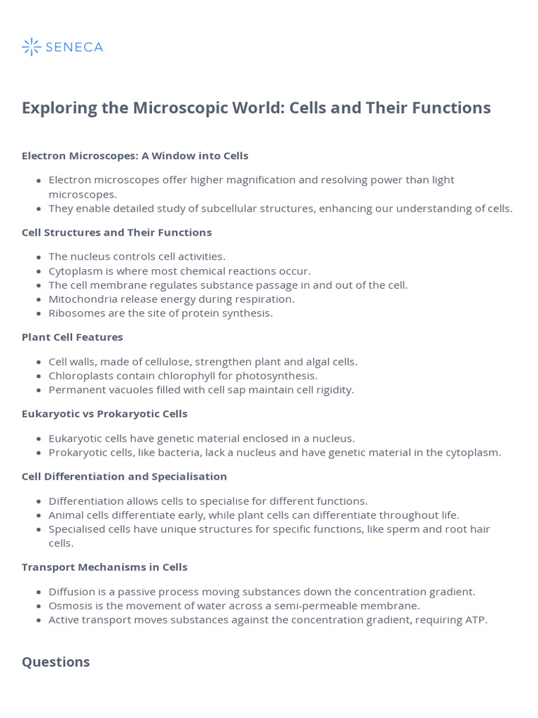 Exploring The Microscopic World Cells and Their Functions | PDF | Cell (Biology) | Vacuole