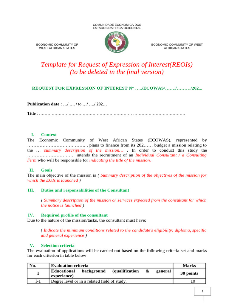 ECOWAS Request for Expression of Interest | PDF