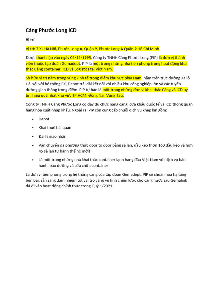 Cảng Phước Long ICD | PDF
