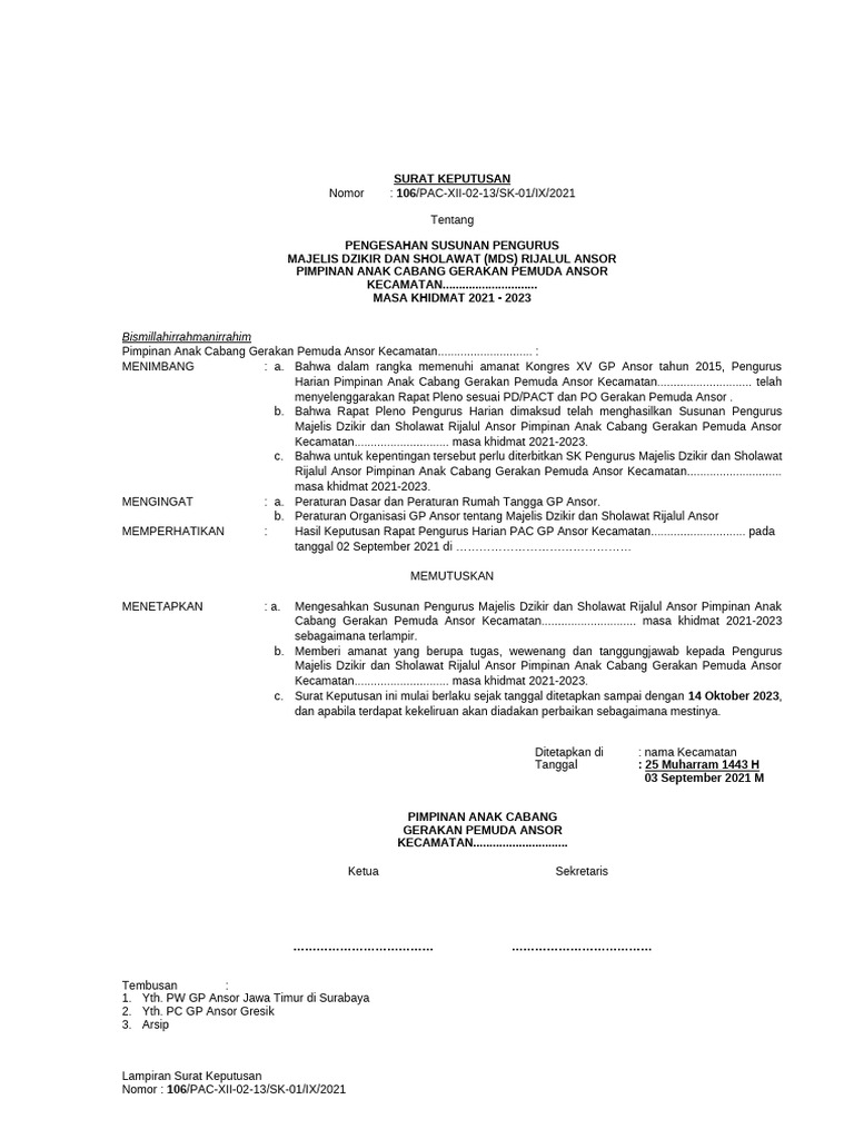 Contoh SK Rijalul Ansor PAC | PDF