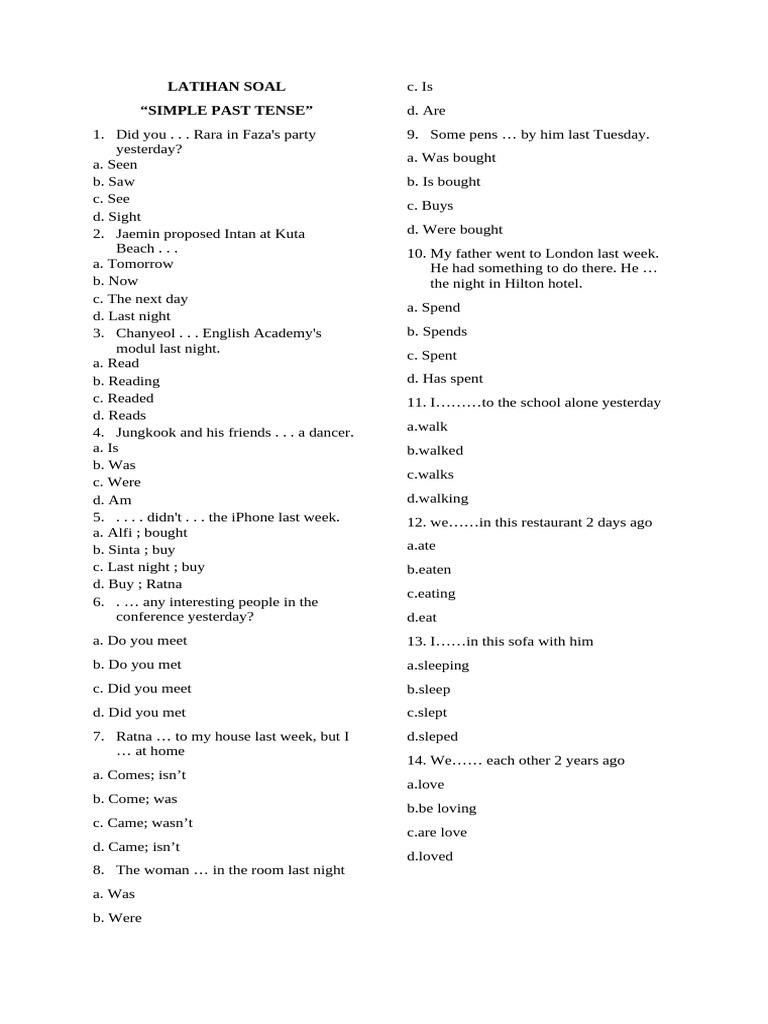 lat.soal simple past tense | PDF
