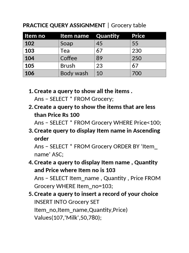 Practice Query Assignment | PDF