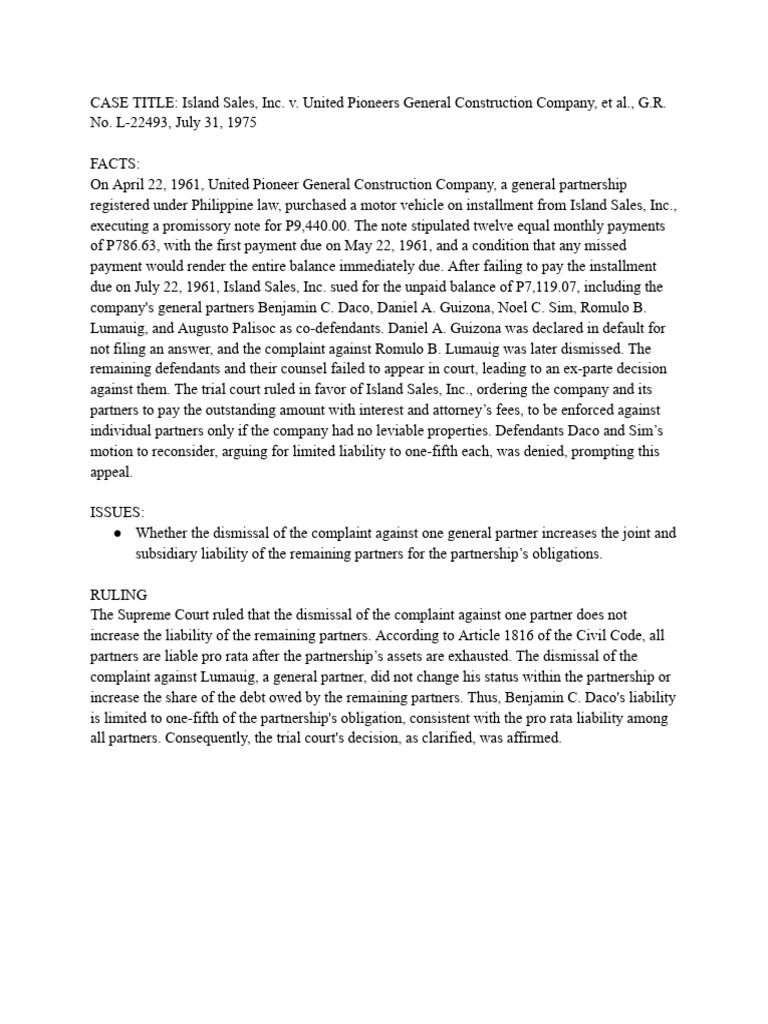 Individual Case Digest 2 | PDF | Partnership | Complaint