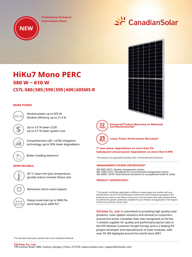 Canadian Solar - Mono PERC - 585 - 605W | PDF | Solar Panel | Photovoltaics
