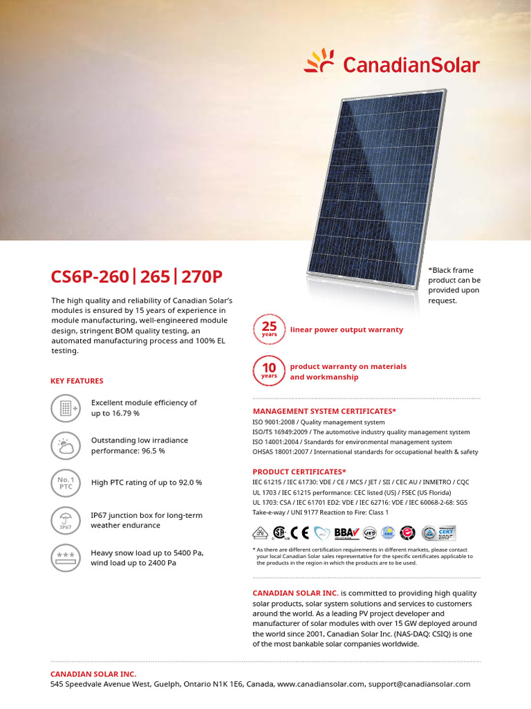 Canadian Solar - Poly - 260-270W | PDF | Solar Panel | Fuse (Electrical)